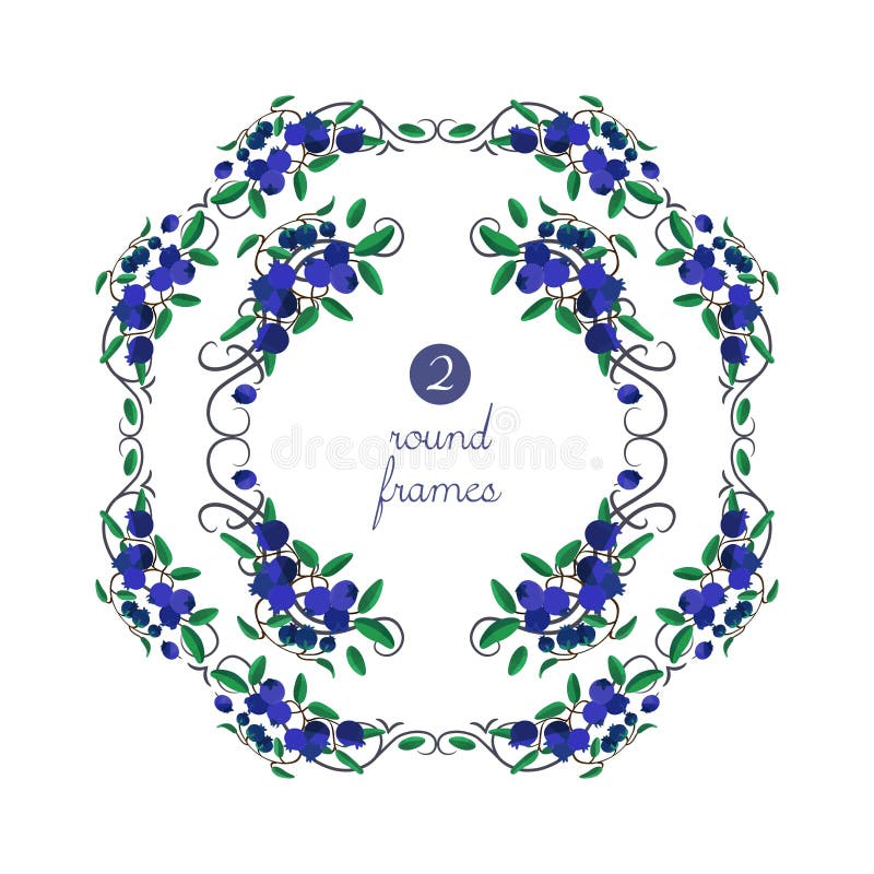 Vector Round Frames with Blueberries and Leaves Stock Vector ...