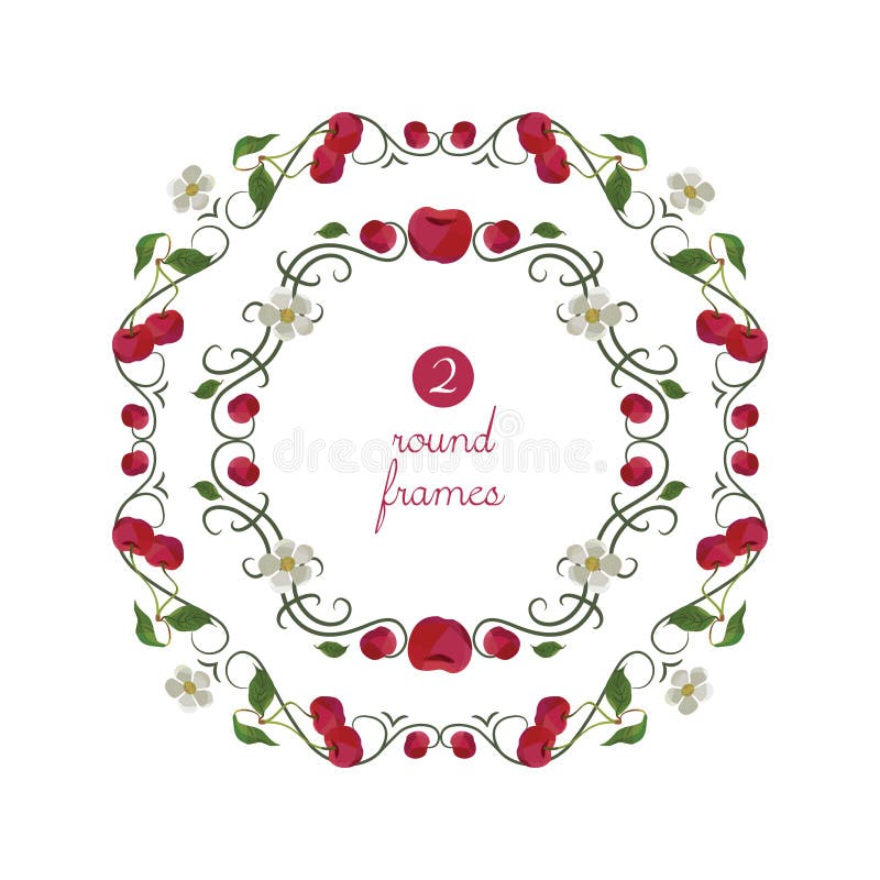 Vector Round Frames with Cherry Stock Vector - Illustration of bend ...