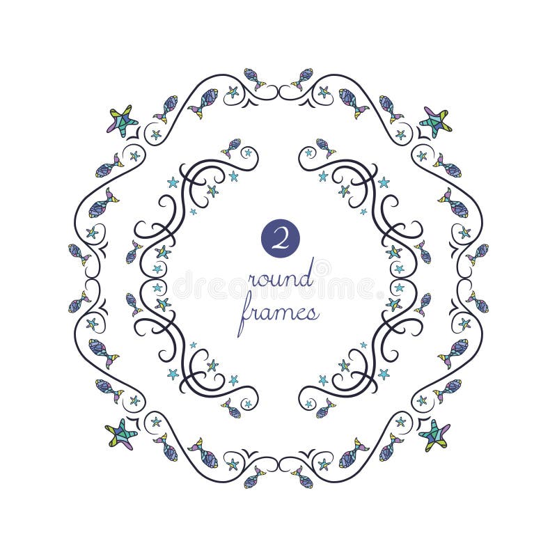 Vector Round Frames with Funky Fish Stock Vector - Illustration of ...