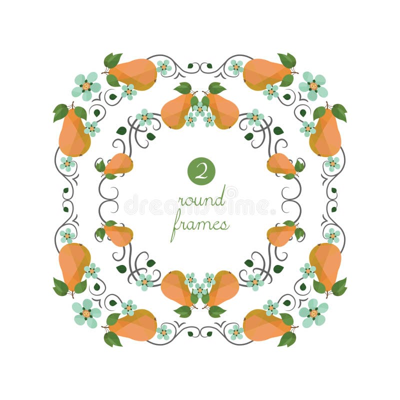 Vector Round Frames with Pears and Flowers Stock Vector - Illustration ...