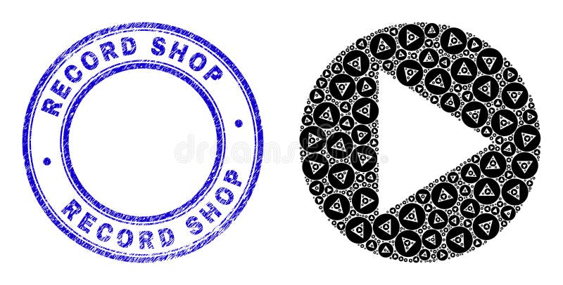 Distress Record Shop Badge and Round Play Button Recursion Composition ...