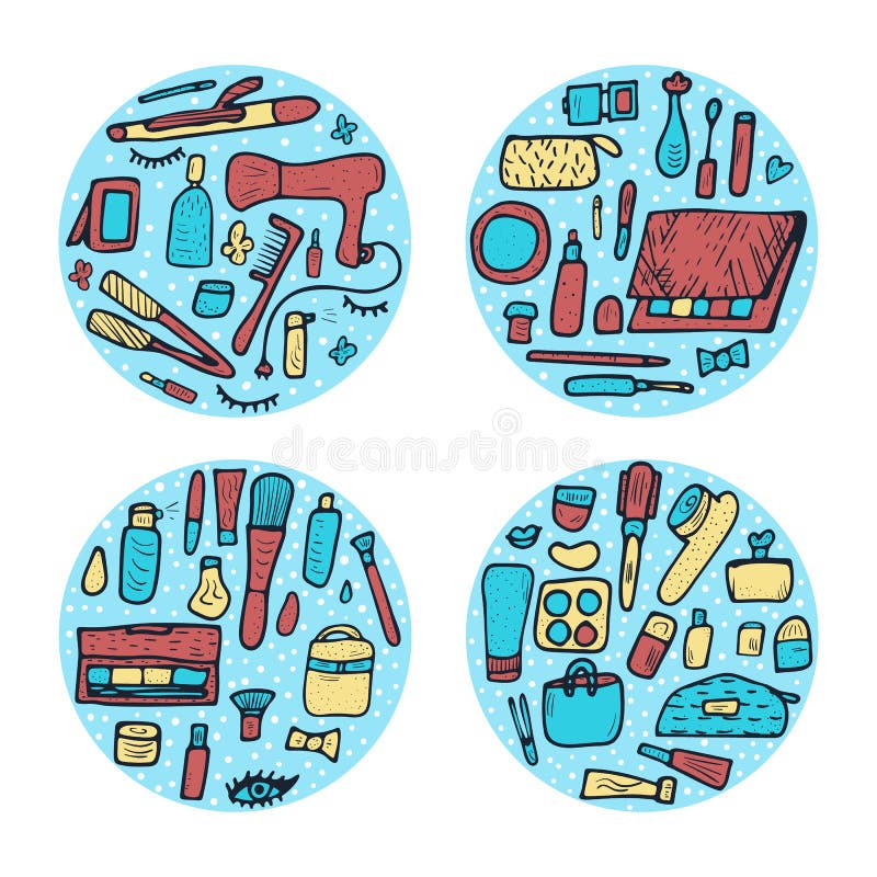 Set of Cosmetic Items. Collection of Beauty Tools. Stock Vector ...