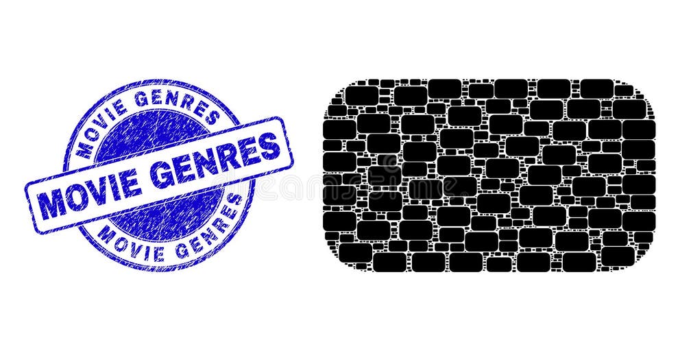 Scratched Movie Genres Stamp and Rounded Rectangle Recursion Mosaic of ...