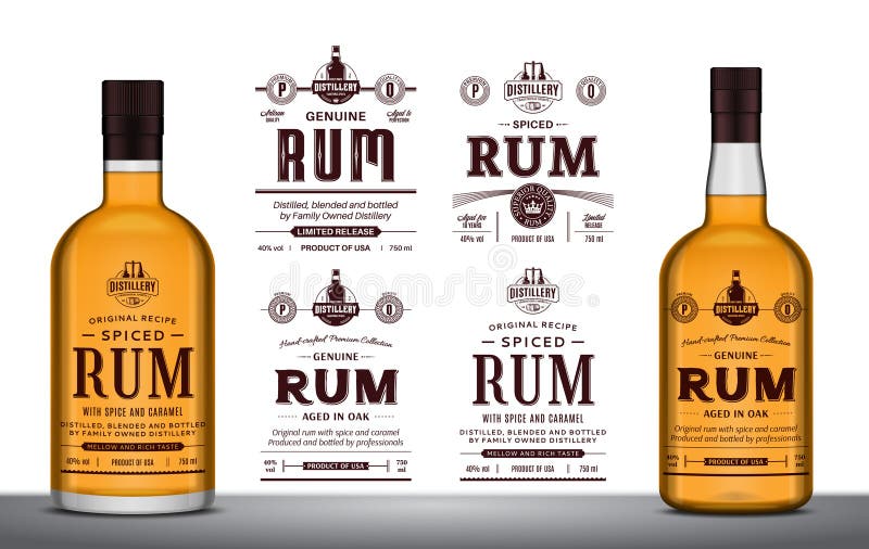 Vector Rum Labels and Bottle Mockups Stock Vector - Illustration of ...