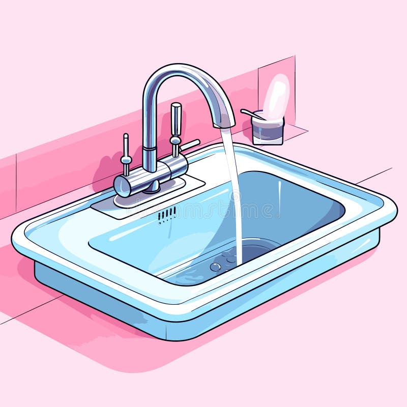 Vector of a Running Faucet in a Bright Yellow Sink Stock Vector ...