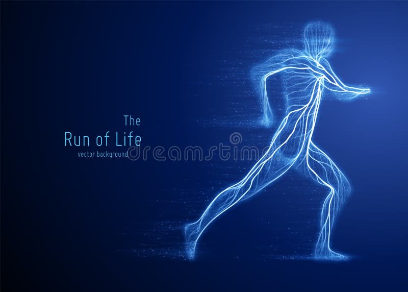Vector Running Man Constructed with Blue Lines and Flowing Particles ...