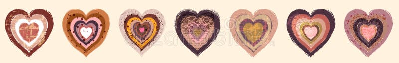 Vector Rustic Boho Heart Collection, Hand-Drawn Textured Designs Stock ...