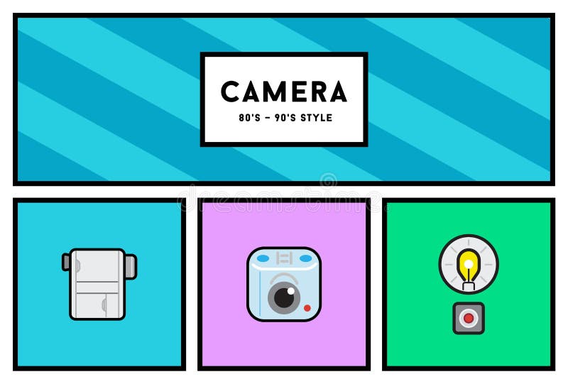Vector 80 S or 90 S Stylish Photo Camera Icon Set with Retro Col Stock ...