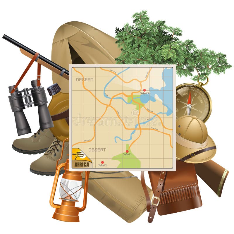 Vector Safari Concept with Map Stock Vector - Illustration of concept ...