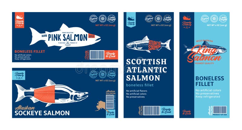 Vector Salmon Labels and Design Elements Stock Vector - Illustration of ...