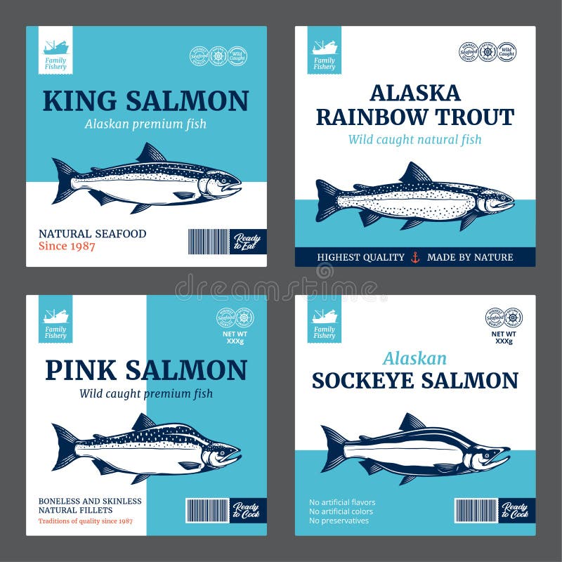 Vector Salmon Labels and Design Elements Stock Vector - Illustration of ...