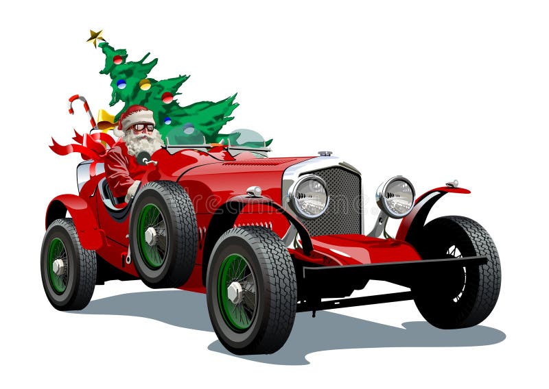 Vector Santa Driving Christmas Retro Car Stock Vector - Illustration of ...