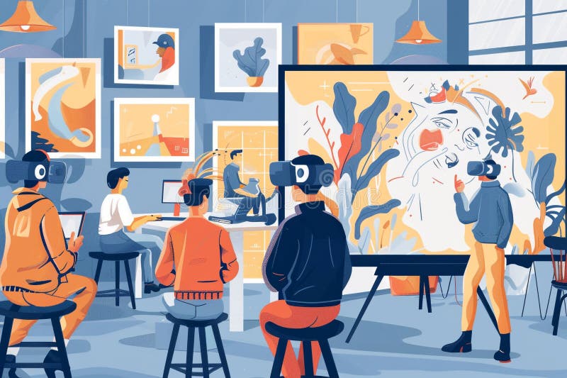 Vector Scene of an Interactive Virtual Art Studio Where Users Can ...