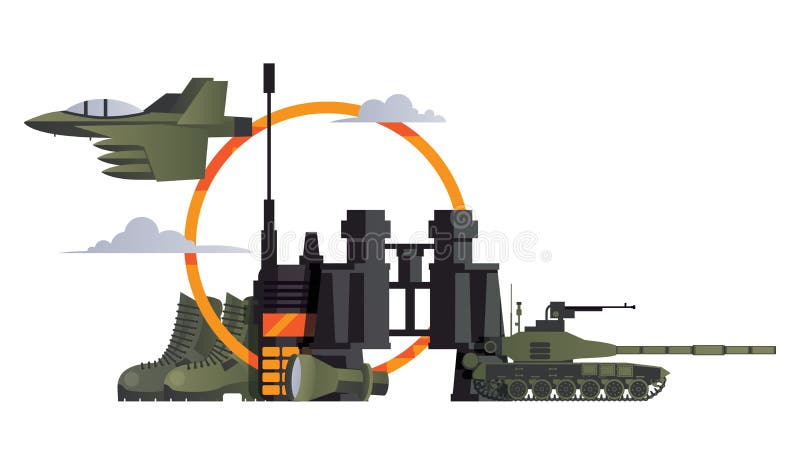 Vector Scene with Military Objects Isolated on White. Army Concept ...