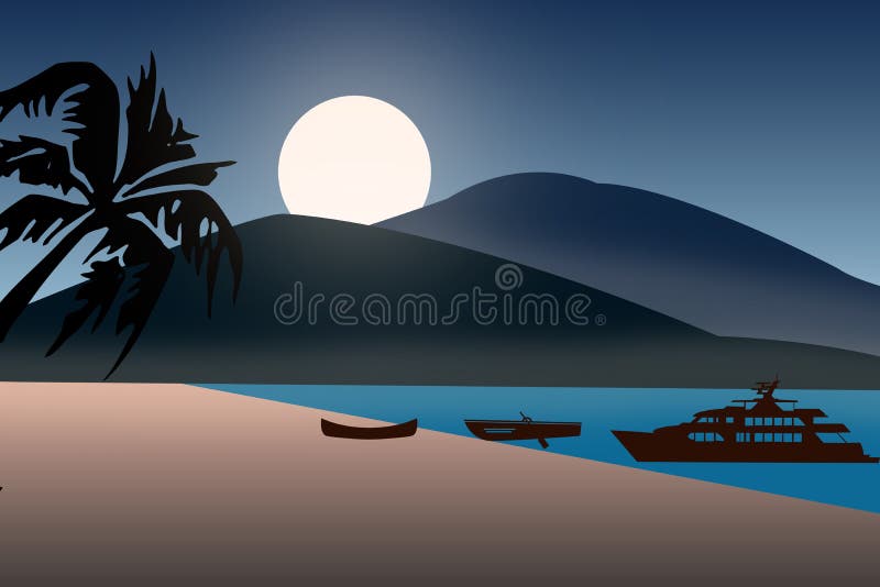 Vector Scenery of Moonlight at Night on the Beach Stock Vector ...