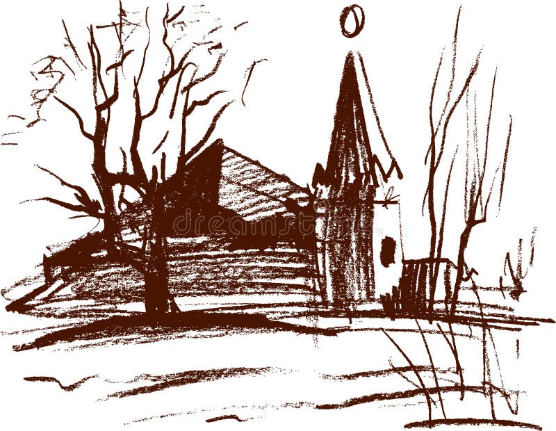 De Schets Van Het Landschap Vector Illustratie - Illustration of kerk, seizoen: 30256624