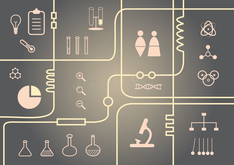 Vector Science Icons Set on Gray Background Stock Illustration ...