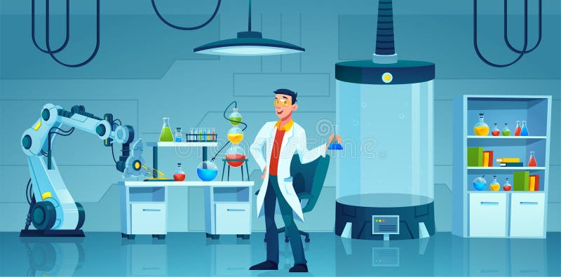 Vector of a Science Laboratory and a Man Researcher with Lab Flask ...