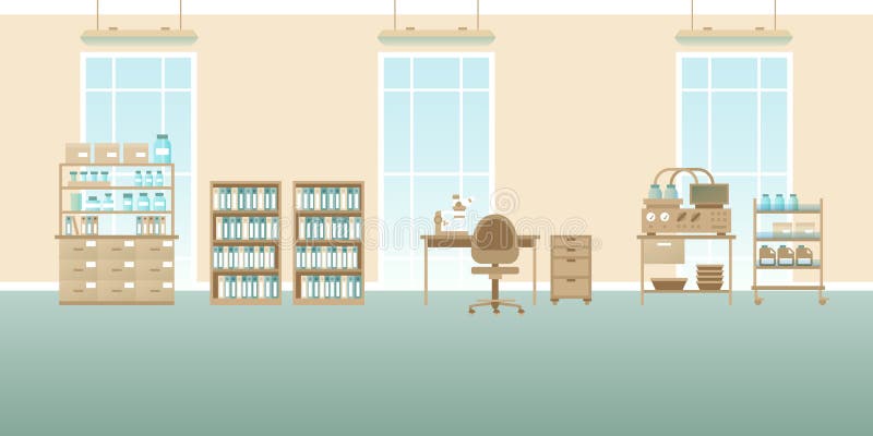 Vector Scientific Laboratory Interior Empty Scene in Flat Style Stock ...