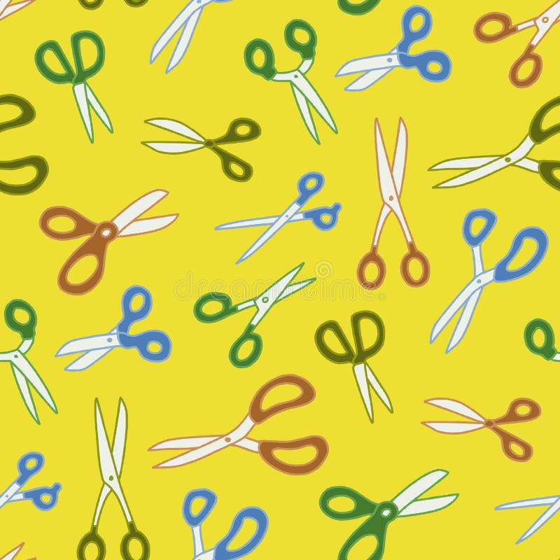 Vector Scissors Seamless Pattern Illustration Flat Style Yellow Background Stock Vector ...