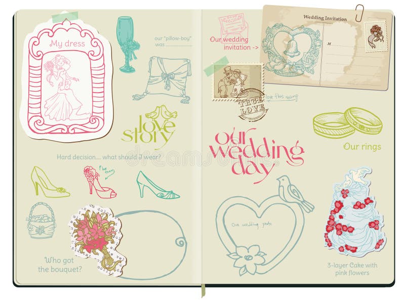 Scrapbook Design Elements Vintage Wedding Set Stock Vector