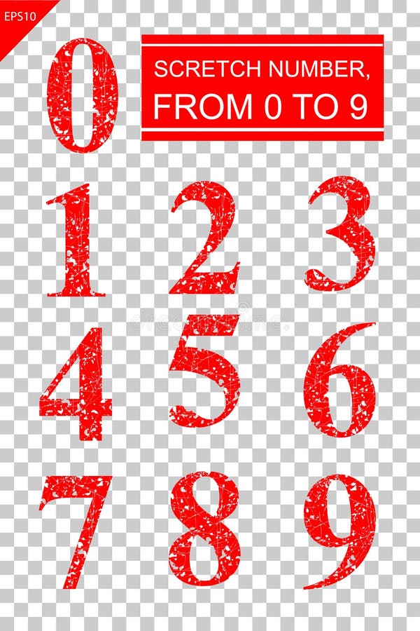 Scratch Number from 0 To 9, at Transparent Effect Background Stock ...
