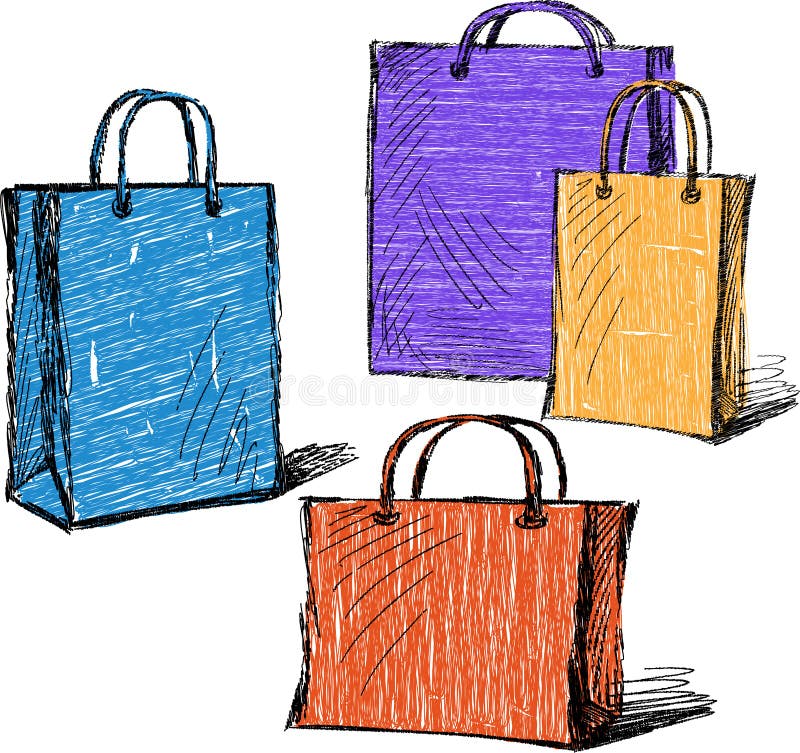 Vector Scribble Drawing of Various Colorful Packets for Purchases Stock ...