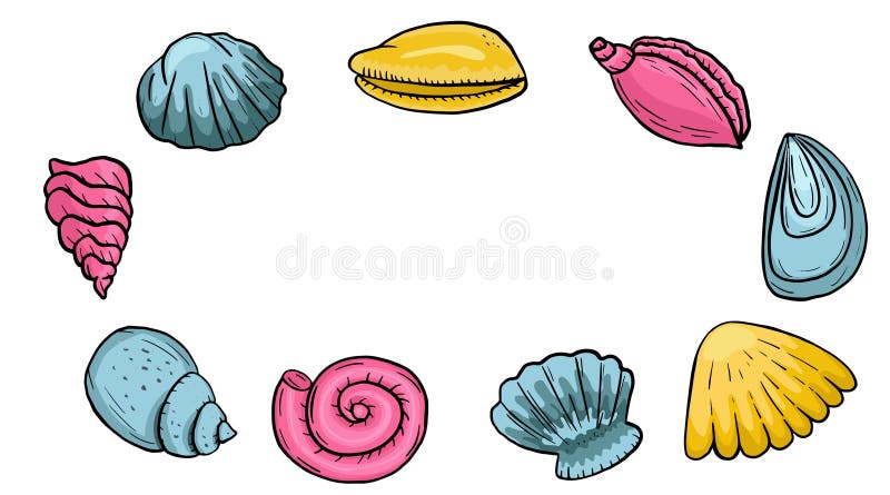 Vector Sea Animals Seamless Pattern. Sea Shells in Blue on White Stock ...