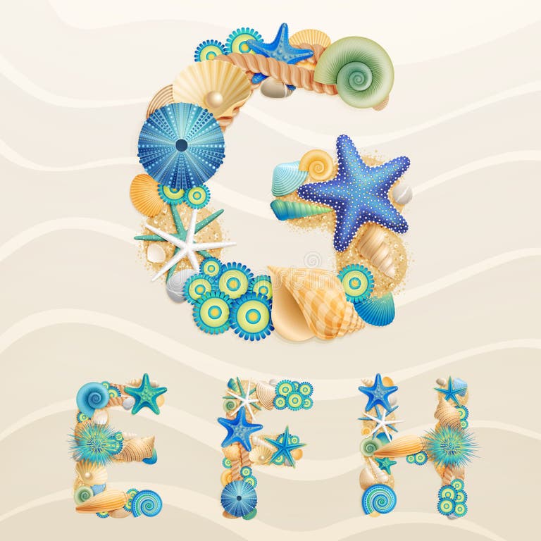 Vector Sea Life Font on Sand Background. Stock Vector - Illustration of ...