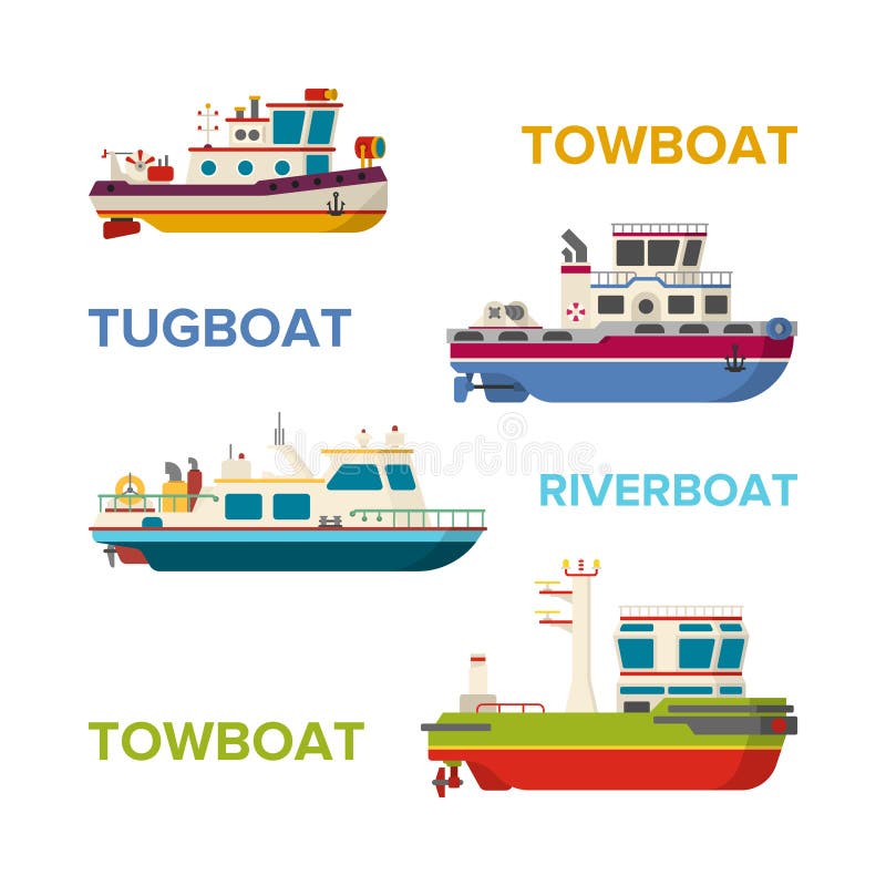Vector Sea or River Boats Set in Flat Style Stock Vector - Illustration ...
