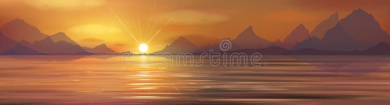 Vector sea scene sunset. stock vector. Illustration of paradise - 87203484