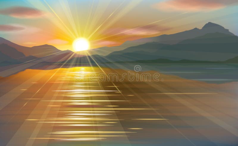 Vector sea scene sunset. stock vector. Illustration of scenic - 87204999