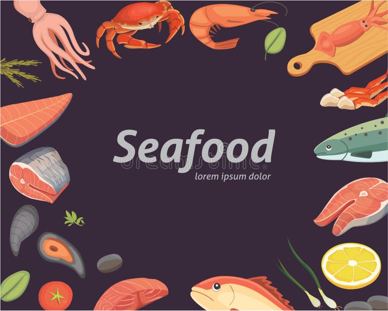 Vector Seafood Illustrations Set Flat Fresh Fish Stock Vector ...