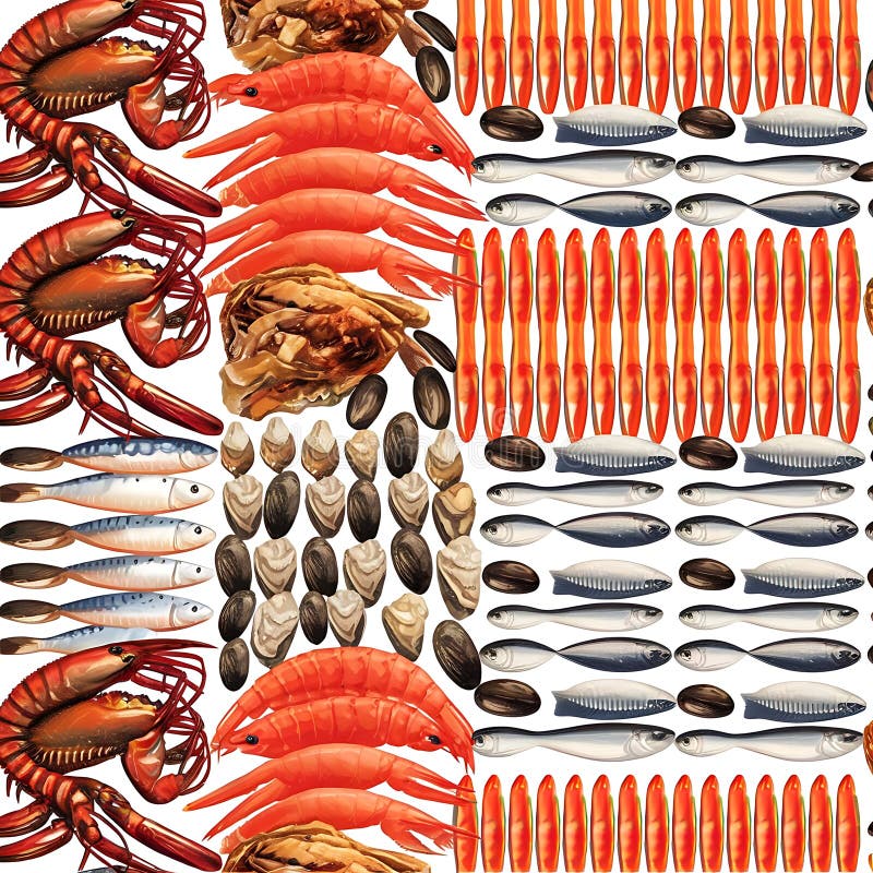 Vector Seafood Seamless Pattern Stock Illustration - Illustration of ...