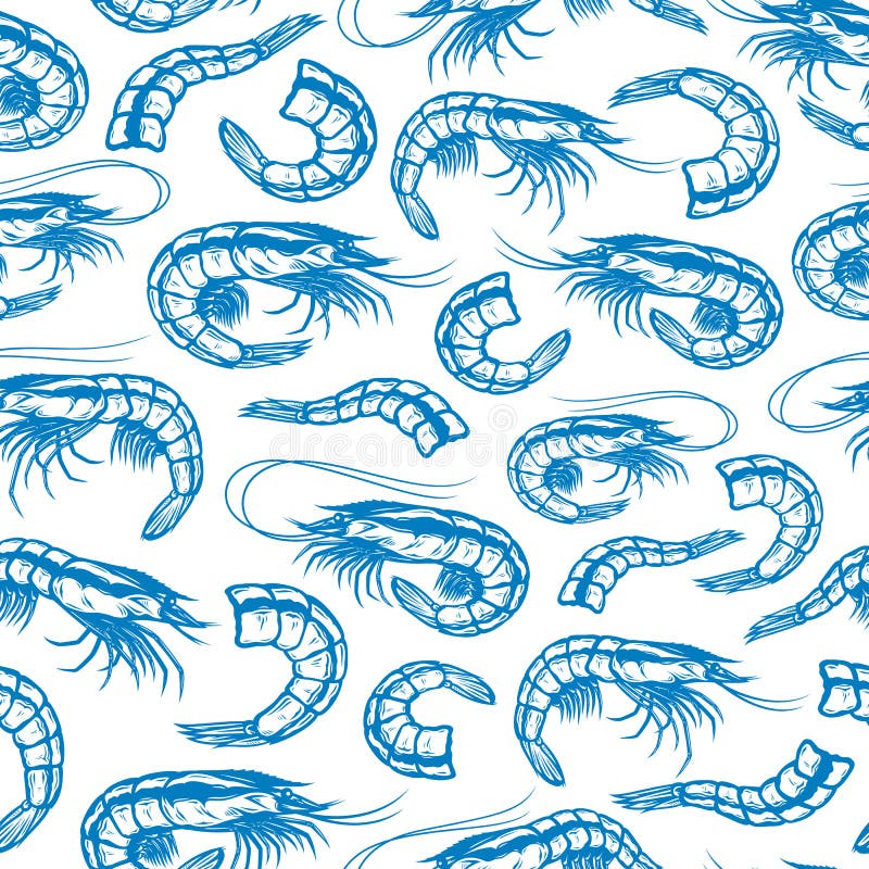 Vector Seafood Seamless Pattern, Shrimp Background Stock Vector ...