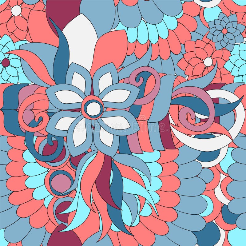 Vector Seamless Abstract Doodle Flower and Wave Pattern Stock Vector ...