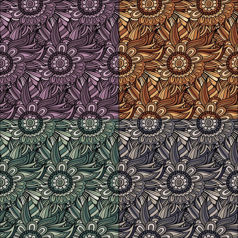 Vector Seamless Abstract Flowers Patterns Set. Stock Vector ...