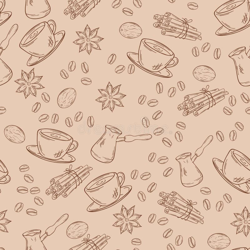 Vector Seamless Aroma Coffee Pattern with Cup, Beans and Spices Stock ...