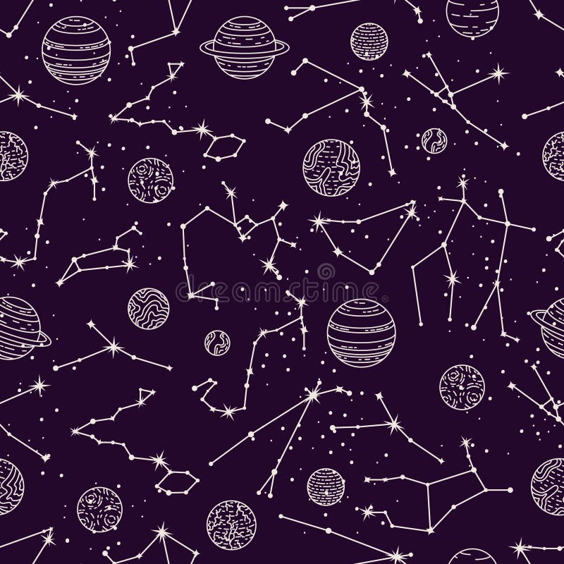 Vector Seamless Astrological Pattern with Planets and Constellations ...