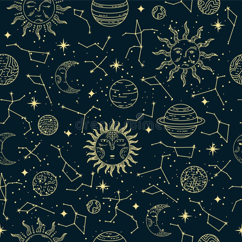Vector Seamless Astrological Pattern with Planets Sun Moon Stars and ...