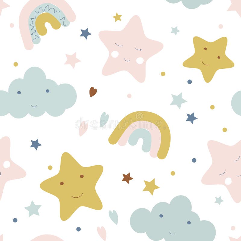 Vector Seamless Baby Pattern with Cute Stars and Clouds Stock Vector ...