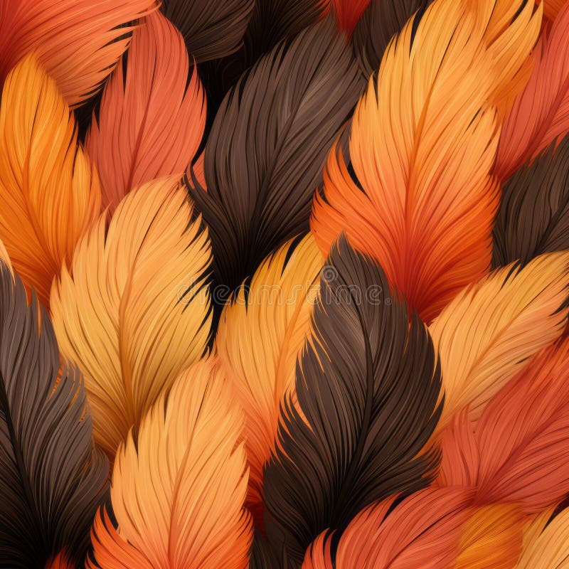 Stylized Chicken Feathers Pattern with Realistic and Fantastical ...