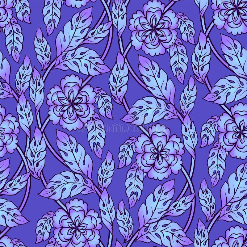 Vector Seamless Background with Floral Branches. Intricate Ornament ...