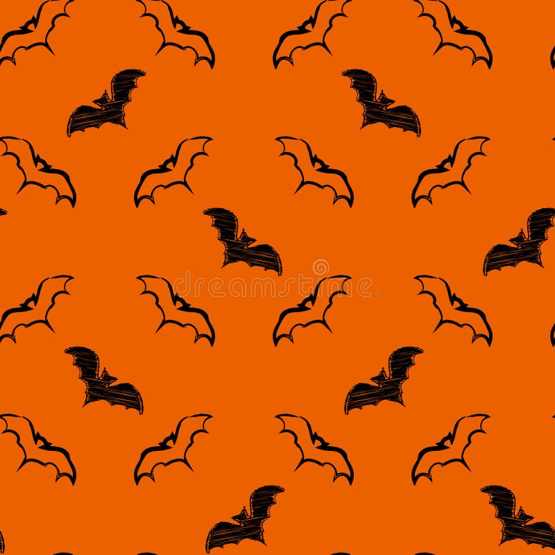 Vector Seamless Background for Halloween Design with Hand Drawn Flying ...