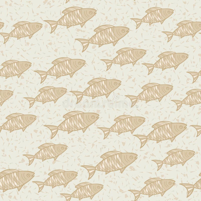 Vector Seamless Background with Hand Drawn Beige Fish Stock Vector ...