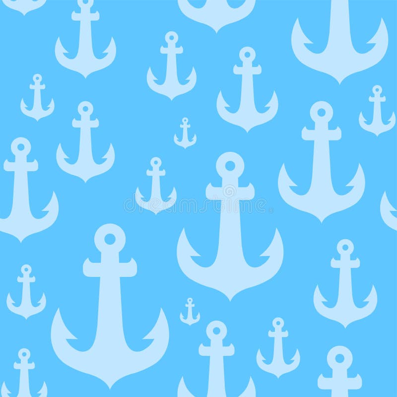 Vector Seamless Background Pattern with Anchors on Blue Backdrop Stock ...