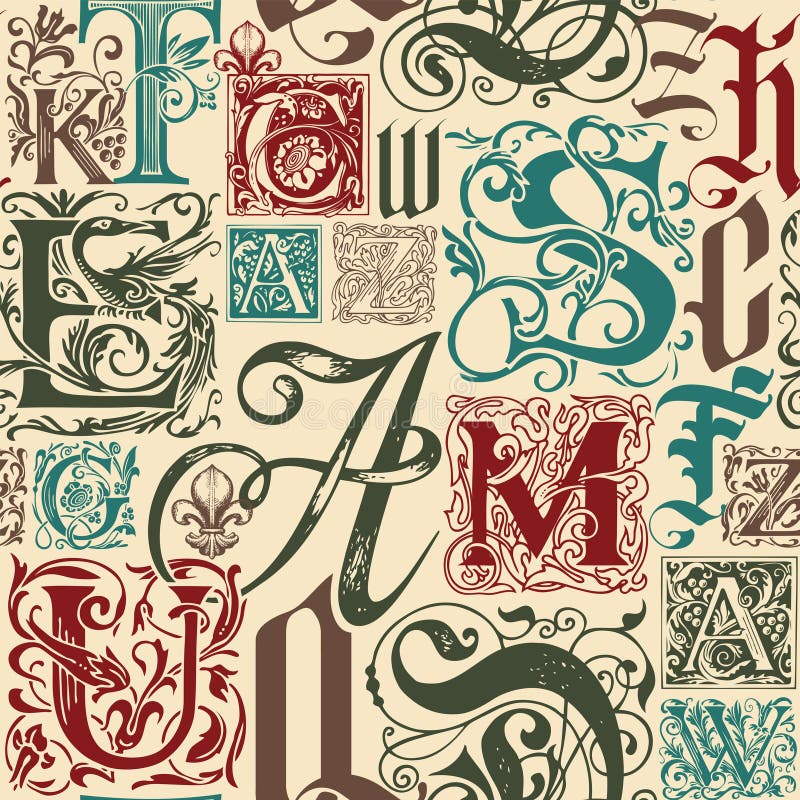 Seamless Pattern with Hand-drawn Initial and Capital Letters Stock ...