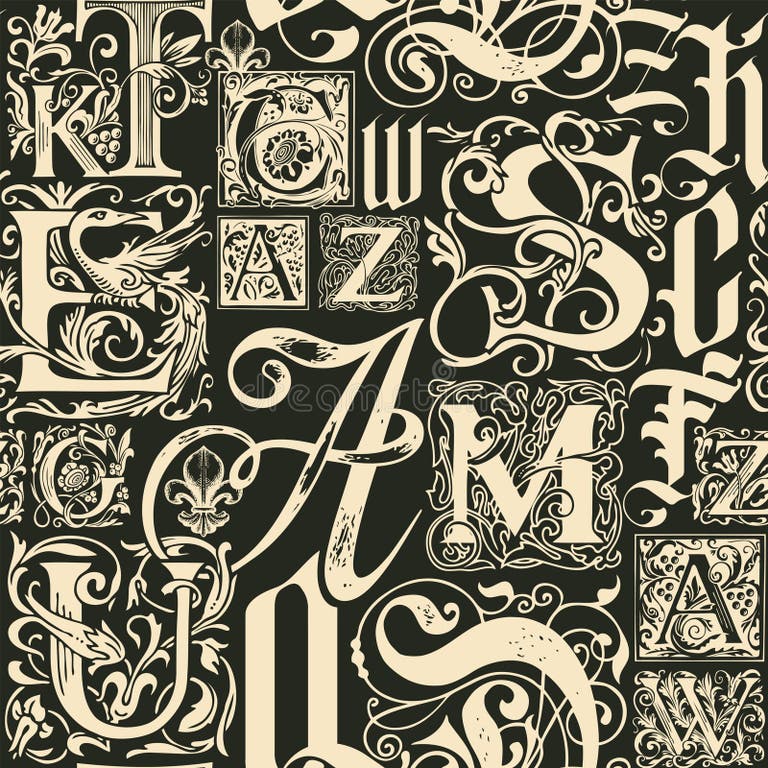 Seamless Pattern with Hand-drawn Initial and Capital Letters Stock ...