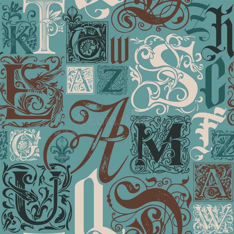 Seamless Pattern with Hand-drawn Initial and Capital Letters Stock ...