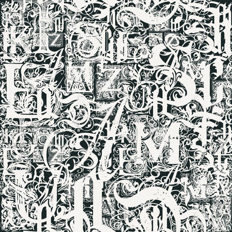 Seamless Pattern with Hand-drawn Initial and Capital Letters Stock ...